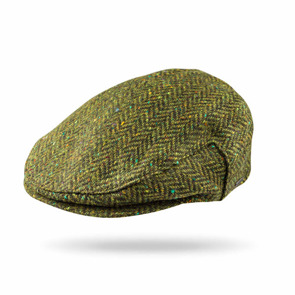 Irish Tweed Cap Moss Green Donegal Herringbone - The Irish Shop